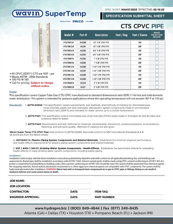 Sunbelt Marketing | Specification Sheets