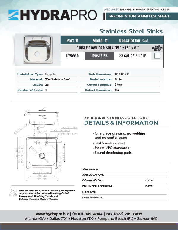 Sunbelt Marketing | Specification Sheets